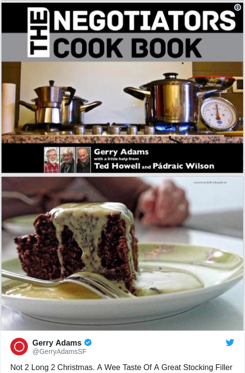 Gerry Adams is publishing a cookbook and it'll be out for Christmas