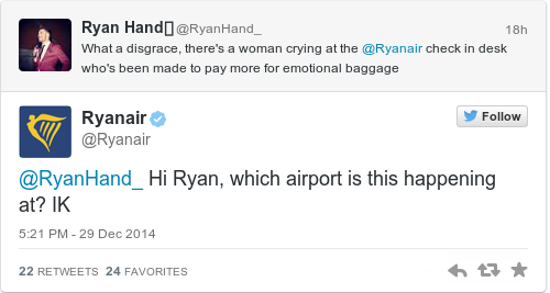 Ryanair's Twitter account just fell for the oldest Ryanair joke in the book