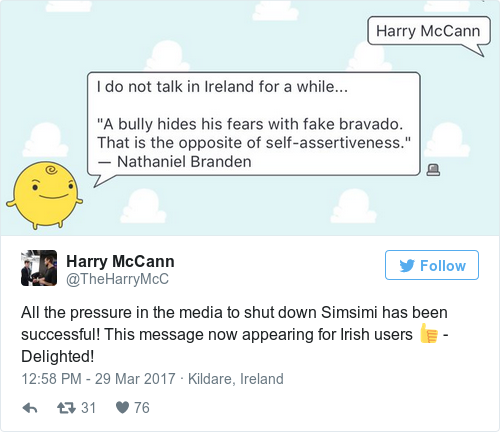 What is SimSimi and how has it been used as a 'bullying app' for children?